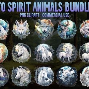 Watercolor Spirit Animals Clipart Bundle – Mystical Forest PNG (instant ...