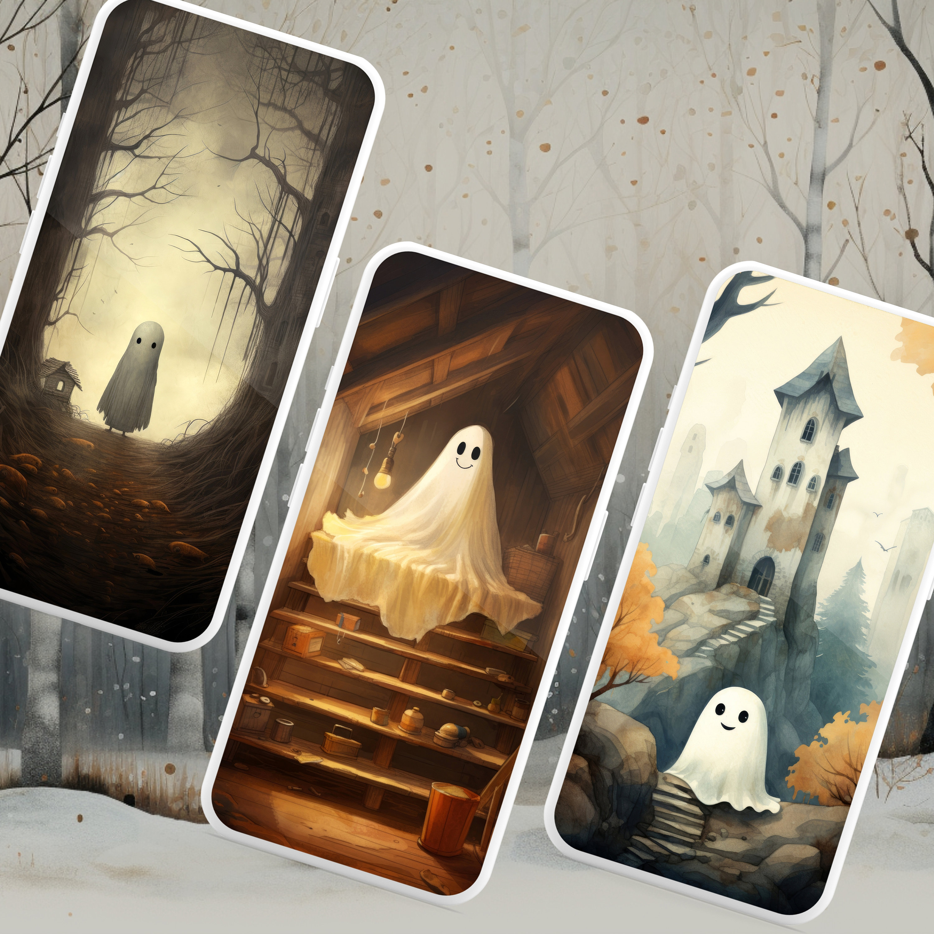 12 Little Ghosts Wallpaper Bundle, Spooky Wallpaper, Desktop Wallpaper ...