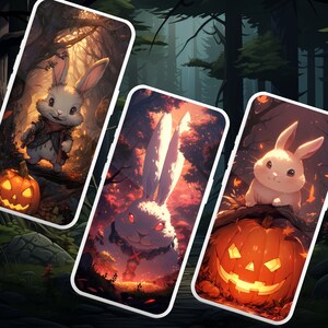 12 Cute Halloween Bunnies Wallpaper Bundle, Desktop Wallpaper, Mobile ...