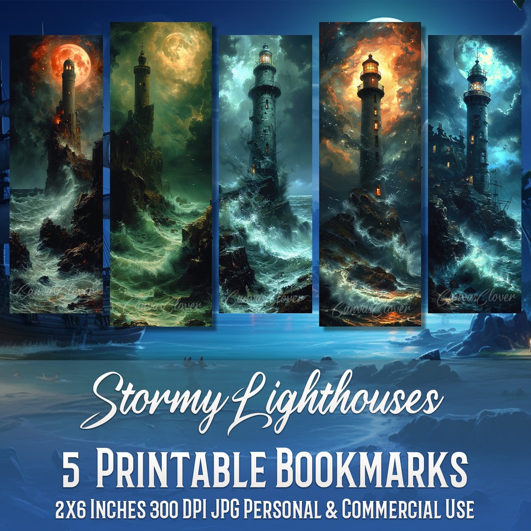 5 Stormy Lighthouses Bookmark Bundle, Ocean Bookmarks, Storm ...