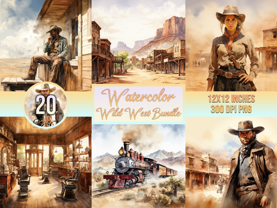 20 Wild West Bundle, Watercolor Western, Digital Art, Paper, Western ...