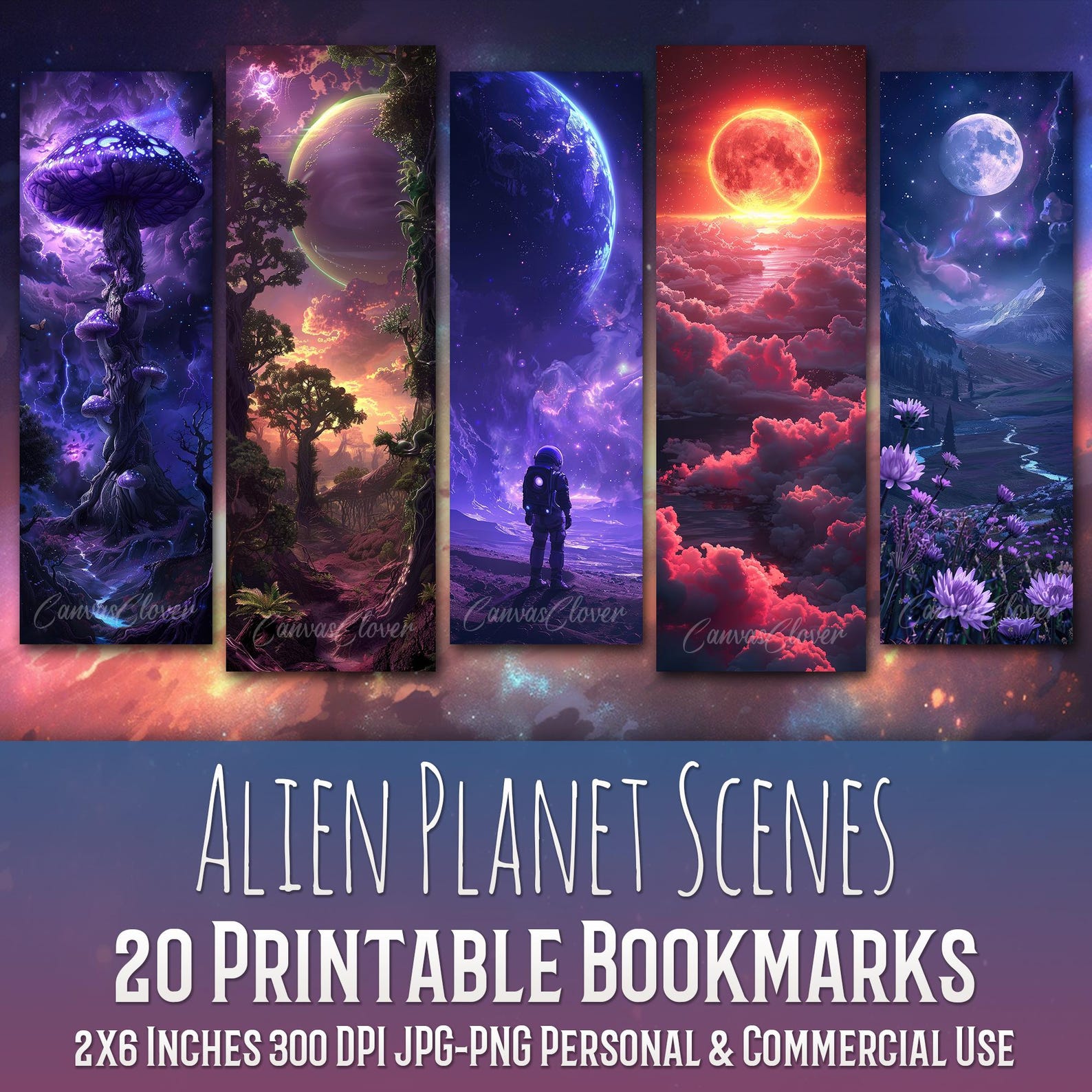 20 Alien Planet Scenes Bookmark Bundle, Sublimation Design, Science ...
