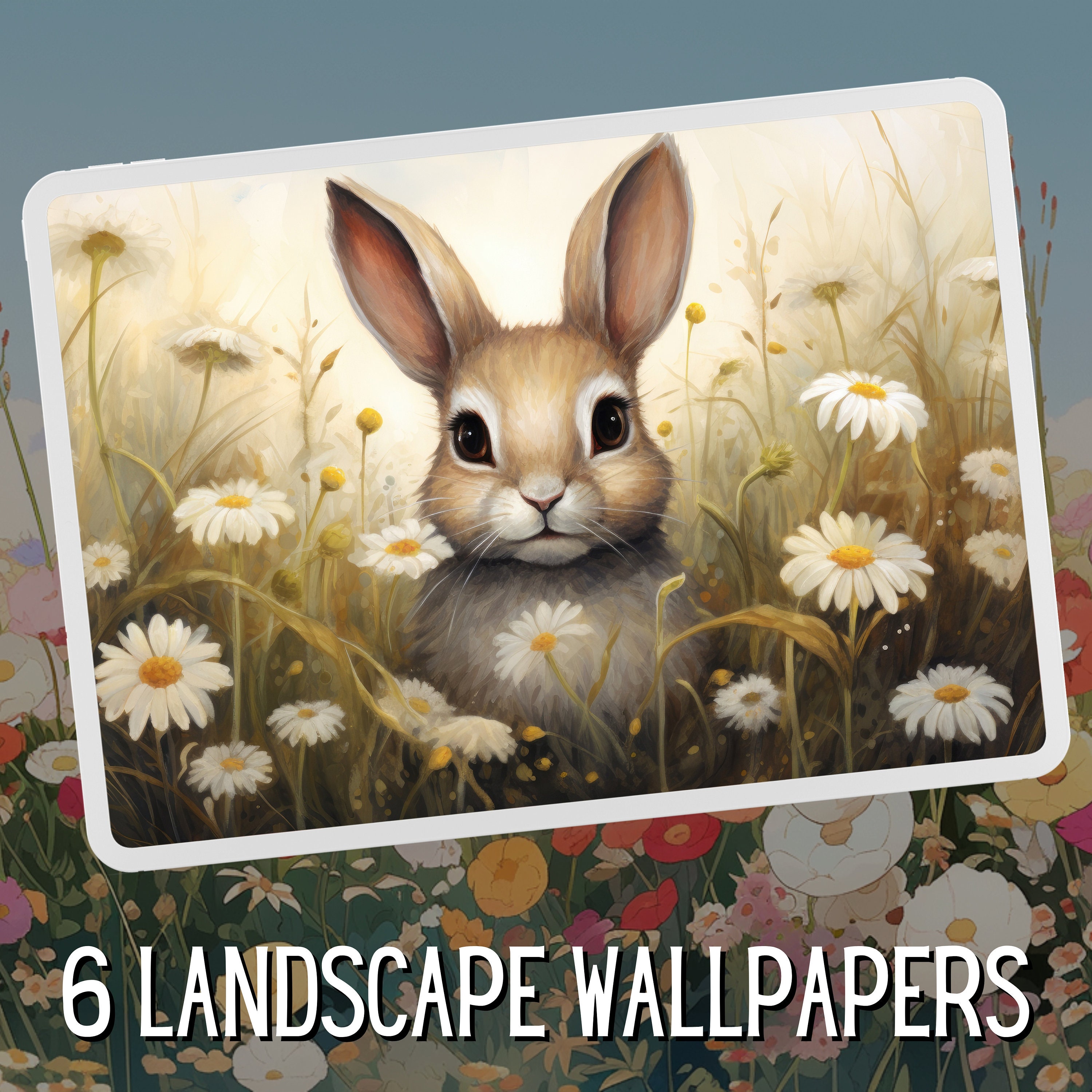 12 Summer Flower Rabbit Wallpaper Bundle Cute Bunnies Desktop - Etsy