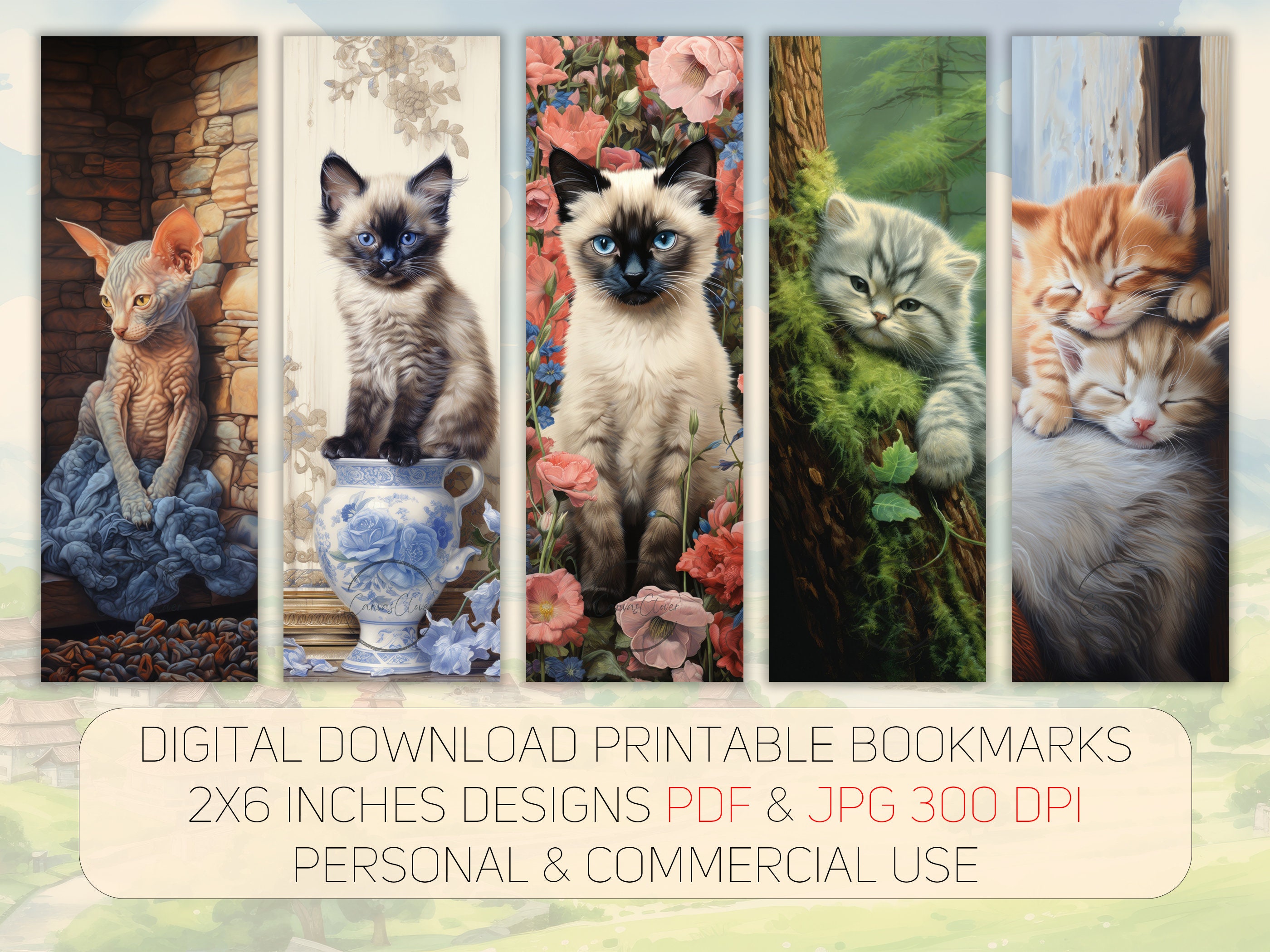 20 Cute Kitten Printable Bookmark Bundle, Sublimation Design ...
