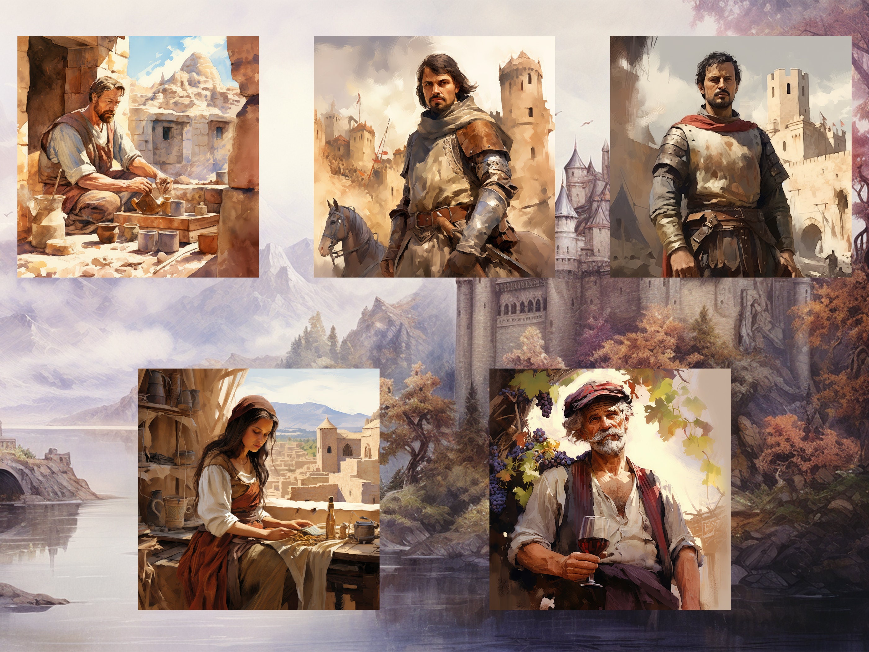 20 Medieval Bundle, Watercolor Clipart, Digital Art, Paper, Knight ...