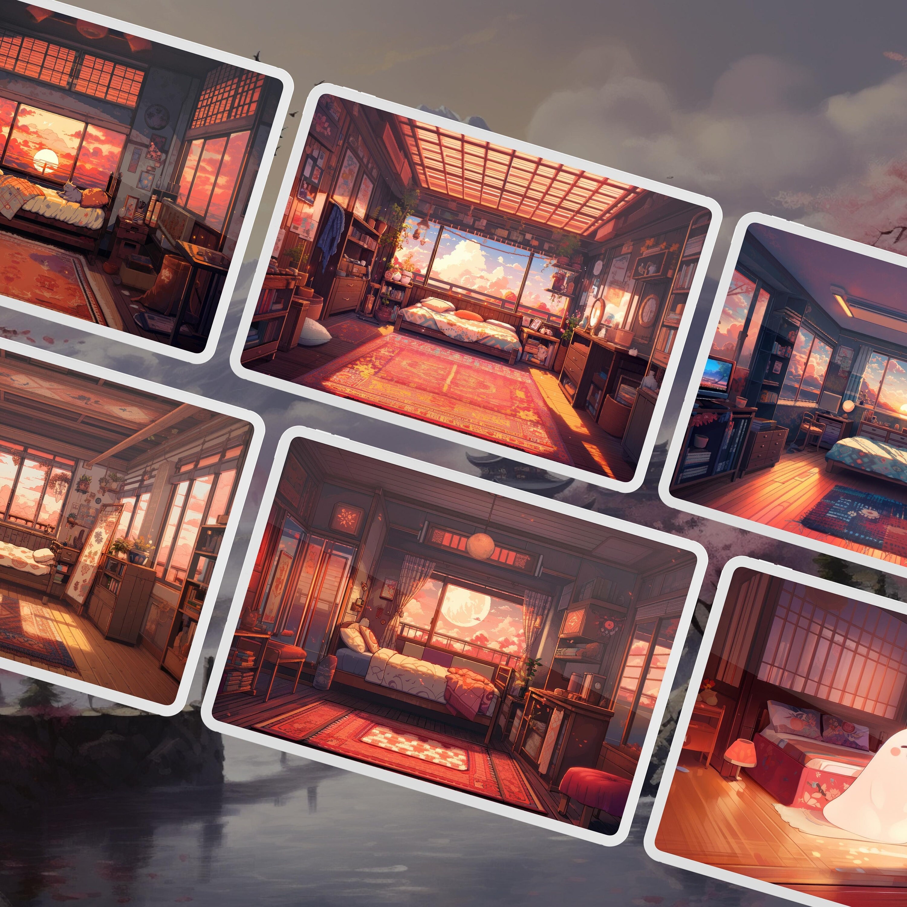 12 Cute 8-bit Kawaii Bedrooms Wallpaper Bundle, 8-bit Clipart, Desktop ...