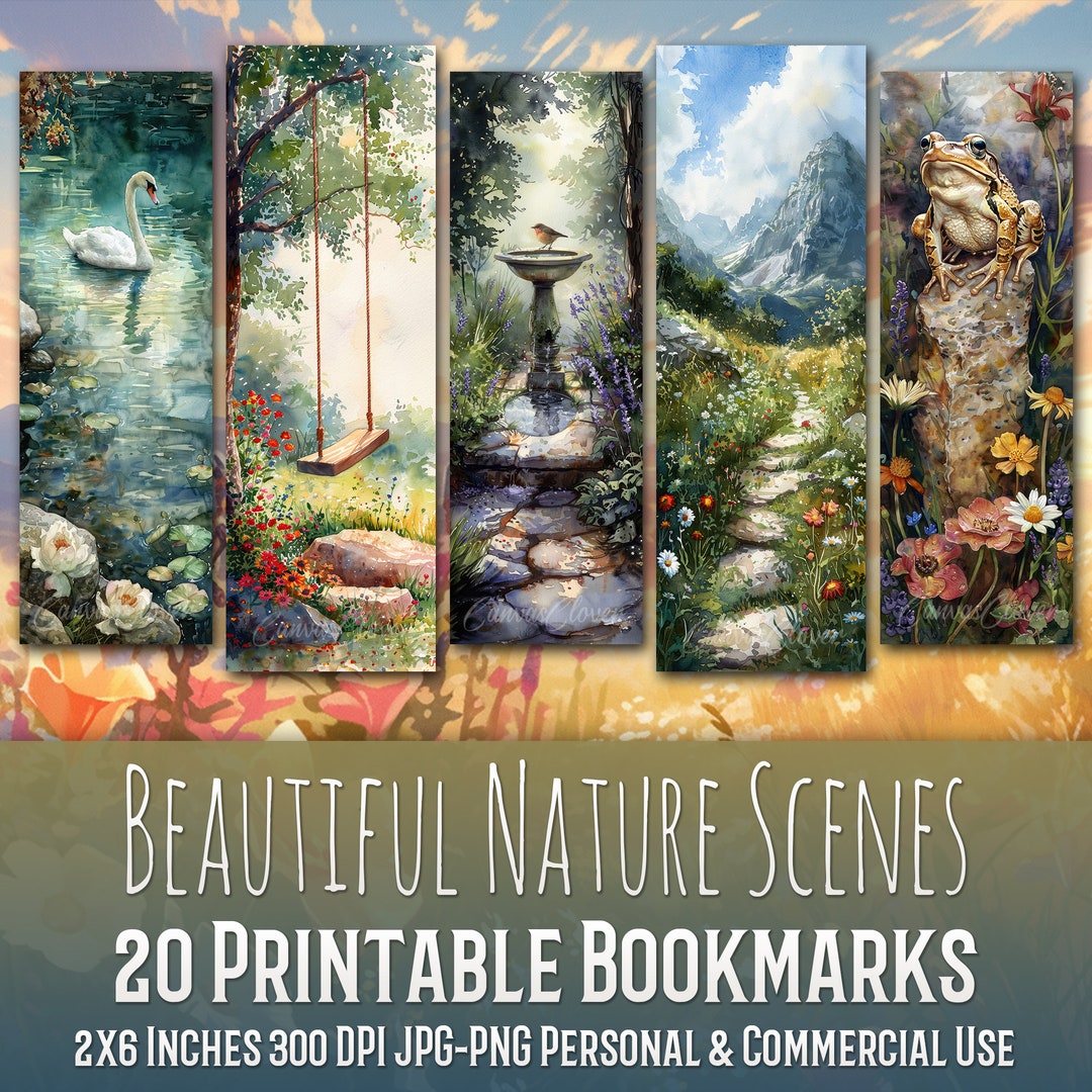 20 Beautiful Nature Scenes Bookmark Bundle, Sublimation Design, Flowers ...