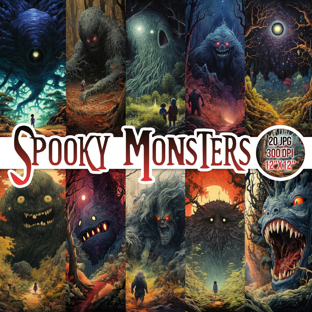 20 Spooky Forest Monster Bundle, Watercolor Landscape, Digital Art ...