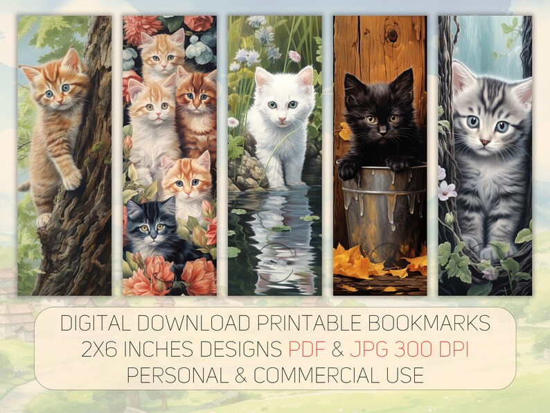 20 Cute Kitten Printable Bookmark Bundle, Sublimation Design ...