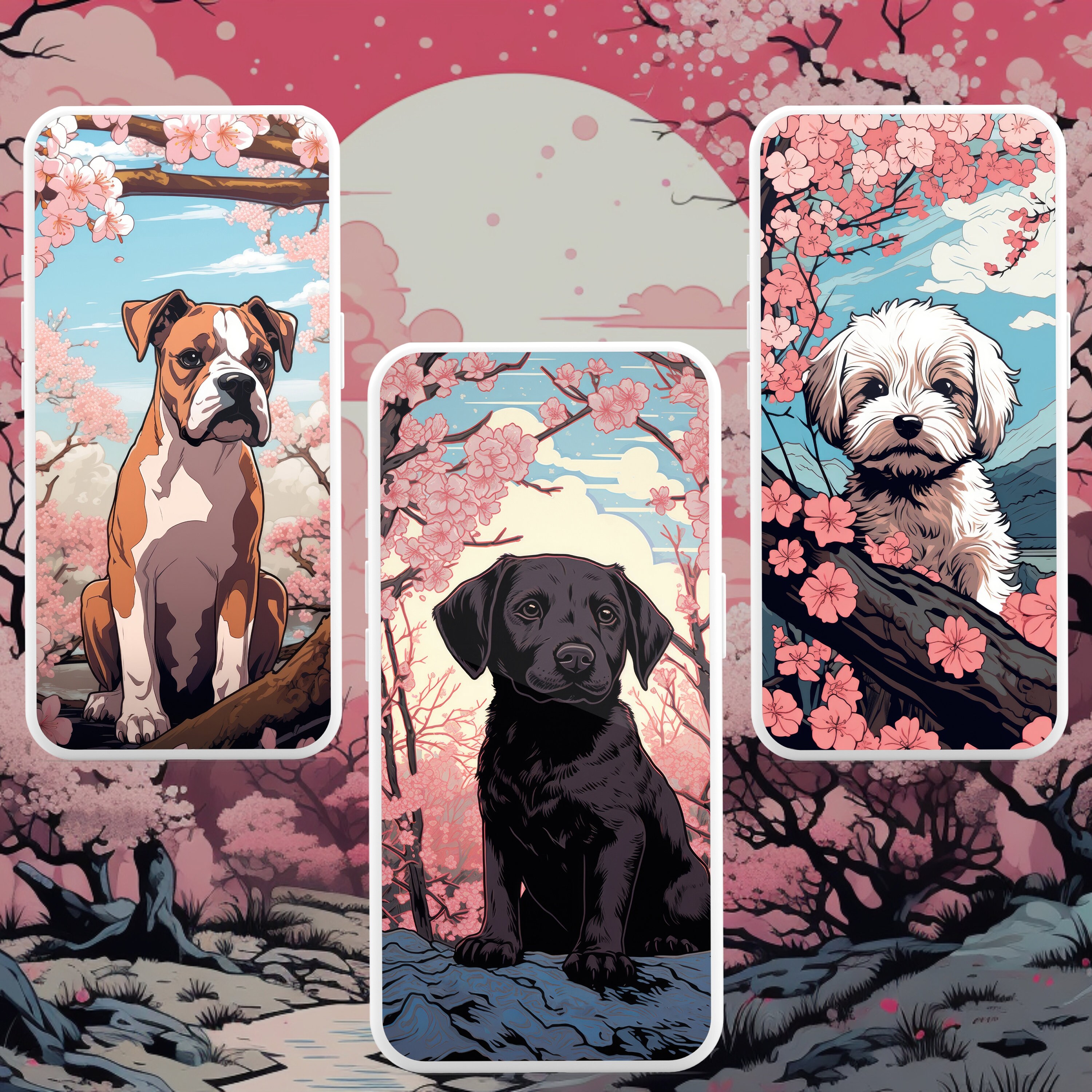 12 Cherry Blossom Dog Wallpaper Bundle Japanese Wallpaper - Etsy