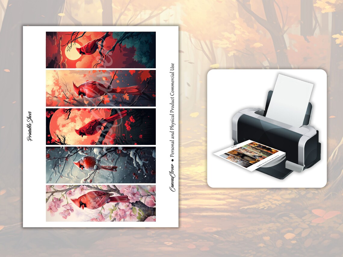 20 Red Cardinals Printable Bookmark Bundle, Sublimation Design ...