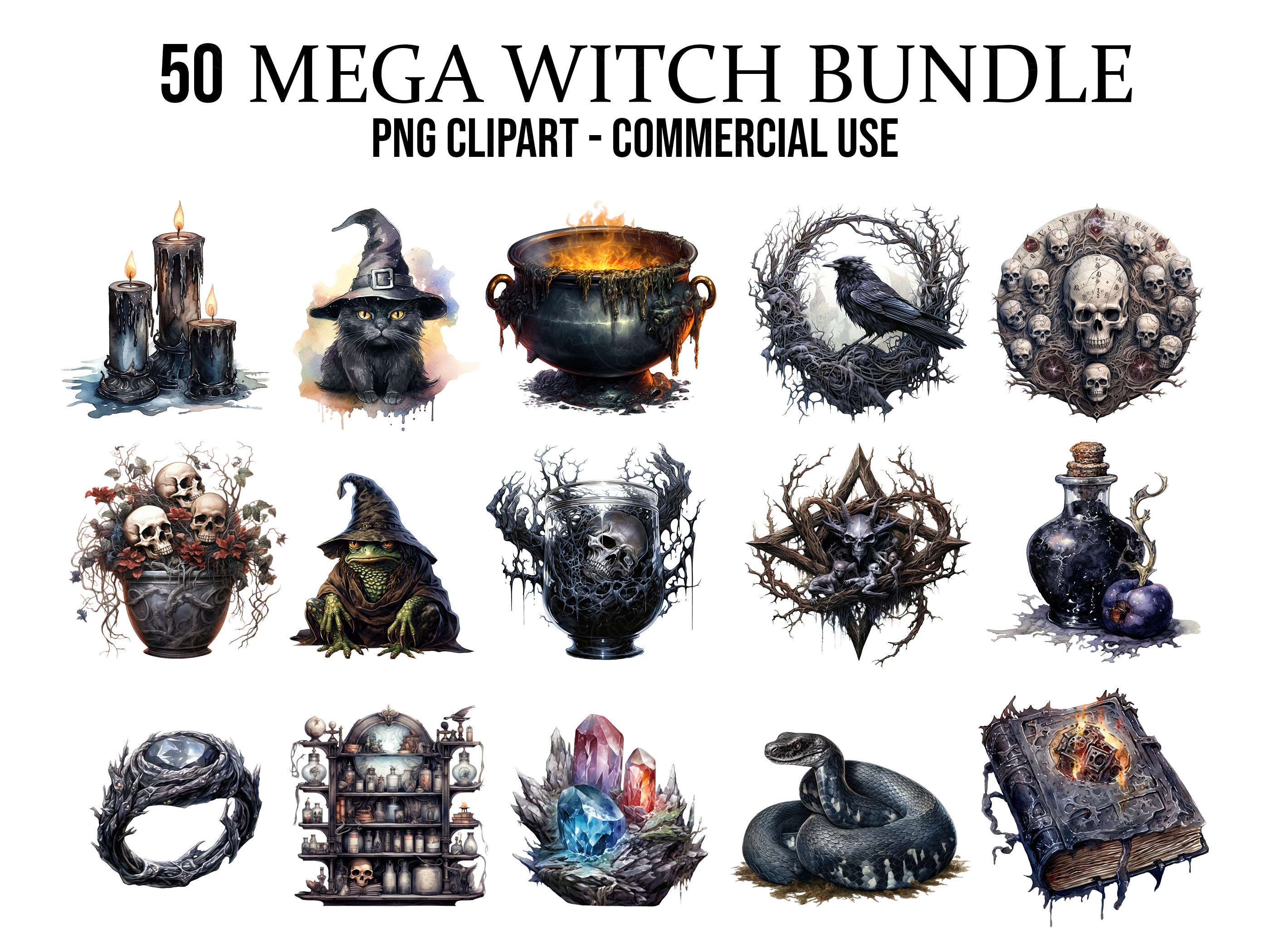MEGA Witch Bundle Clipart, Gothic, Witches, PNG, Paper Crafts ...