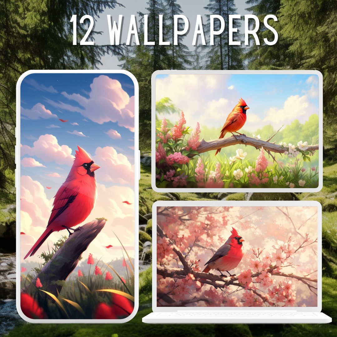 12 Pastel Red Cardinal Birds Wallpaper Bundle, Pastel Wallpaper ...