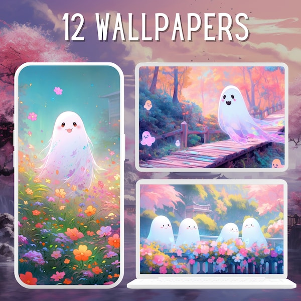 12 Little Ghosts Wallpaper Bundle, Spooky Wallpaper, Desktop Wallpaper ...