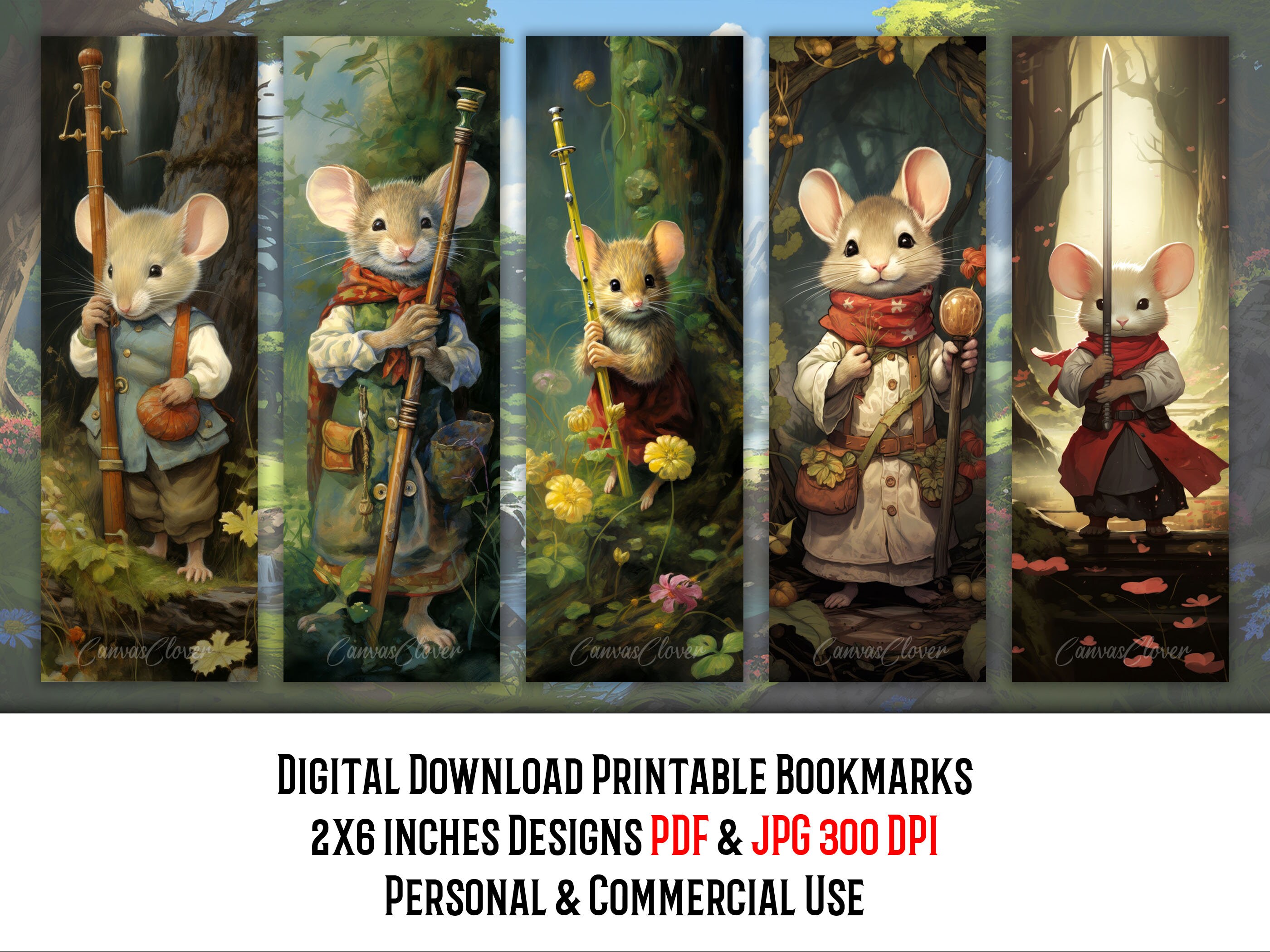 20 Fantasy Mice Printable Bookmark Bundle, Sublimation Design ...