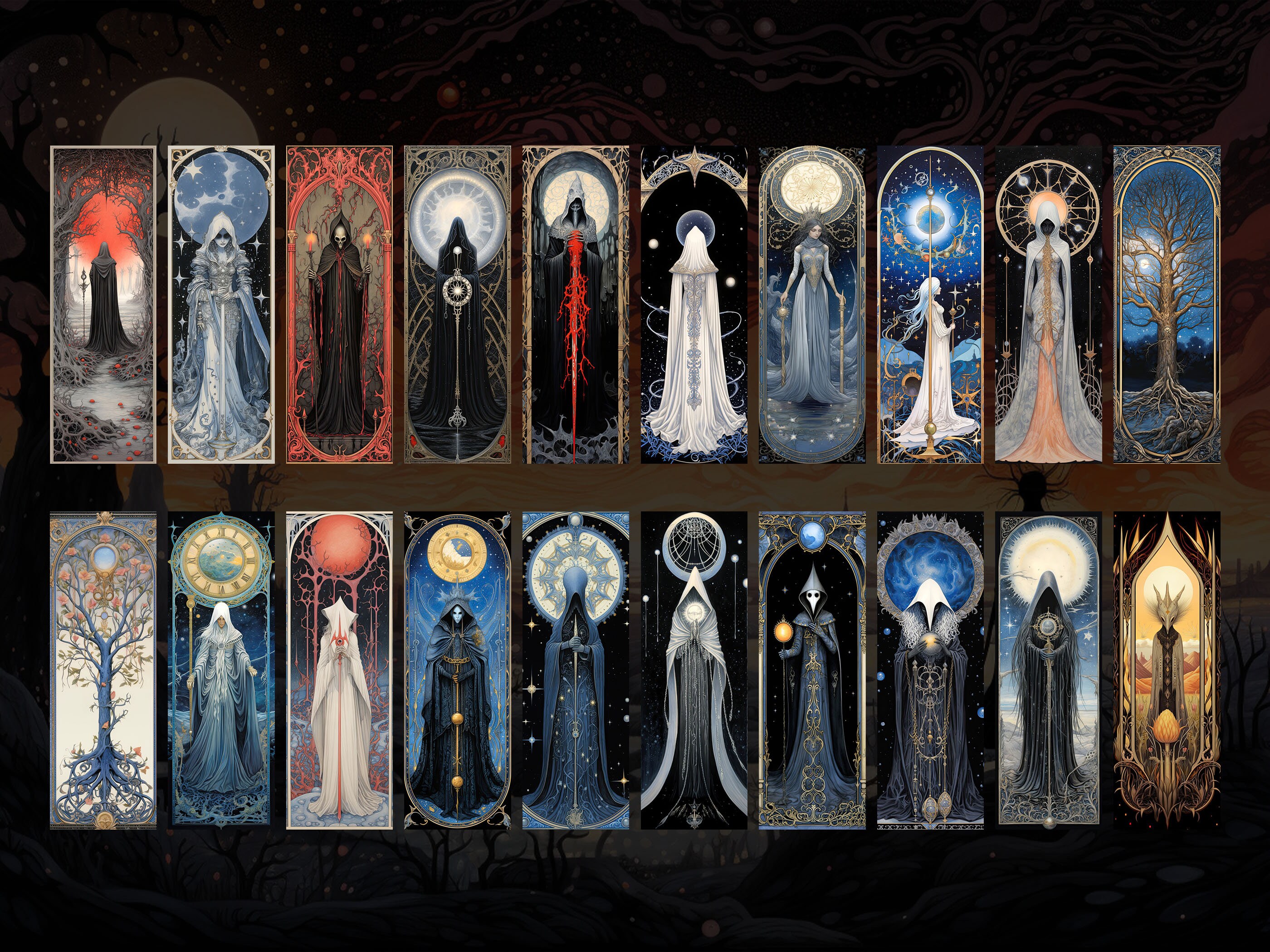 100 Tarot Card Printable Bookmarks Watercolor Bundle, Print & Cut ...