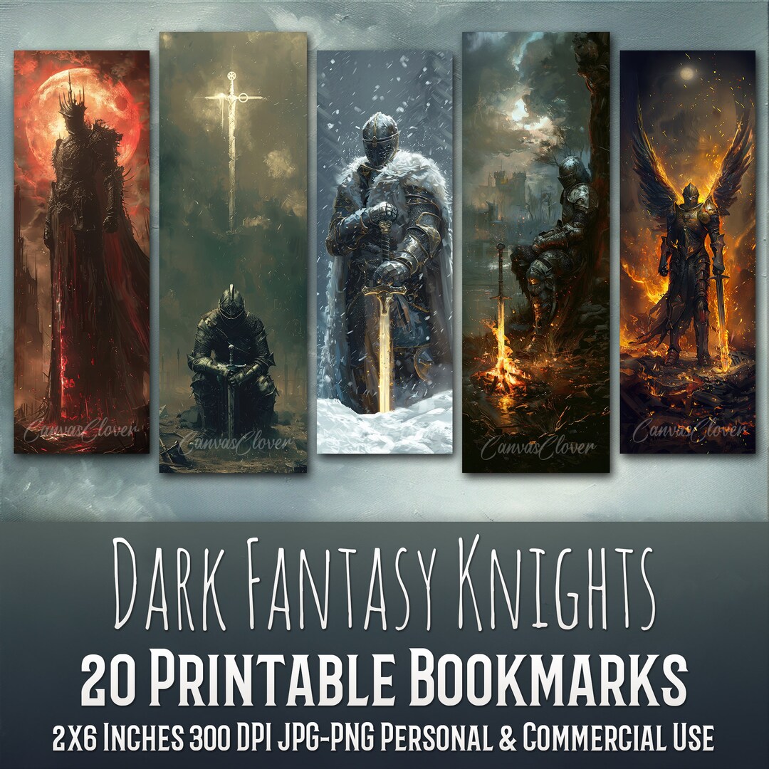 20 Dark Fantasy Knights Bookmark Bundle, Sublimation Design, Medieval ...