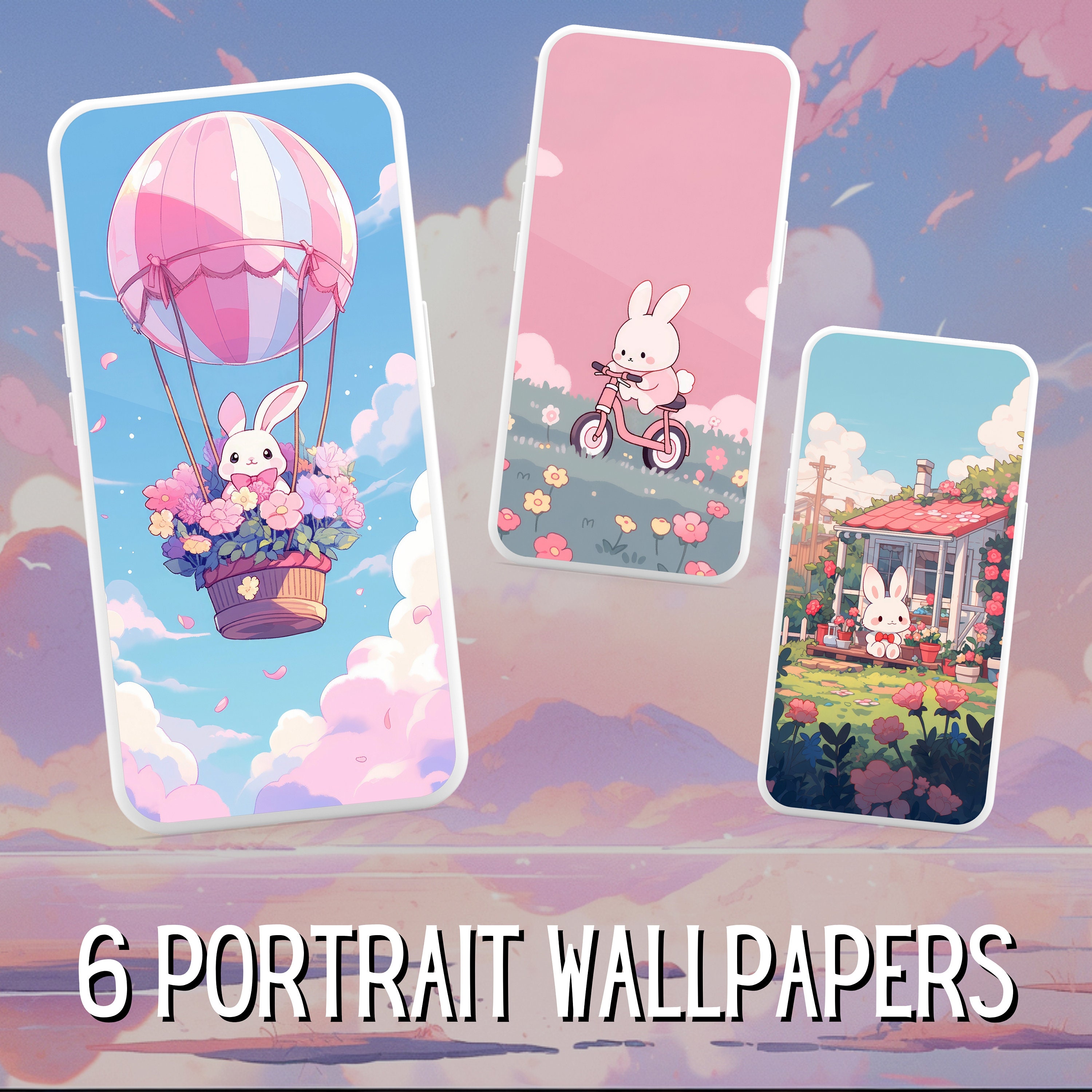 12 Pastel Bunnies Wallpaper Bundle Summer Wallpaper Ghibli Desktop ...