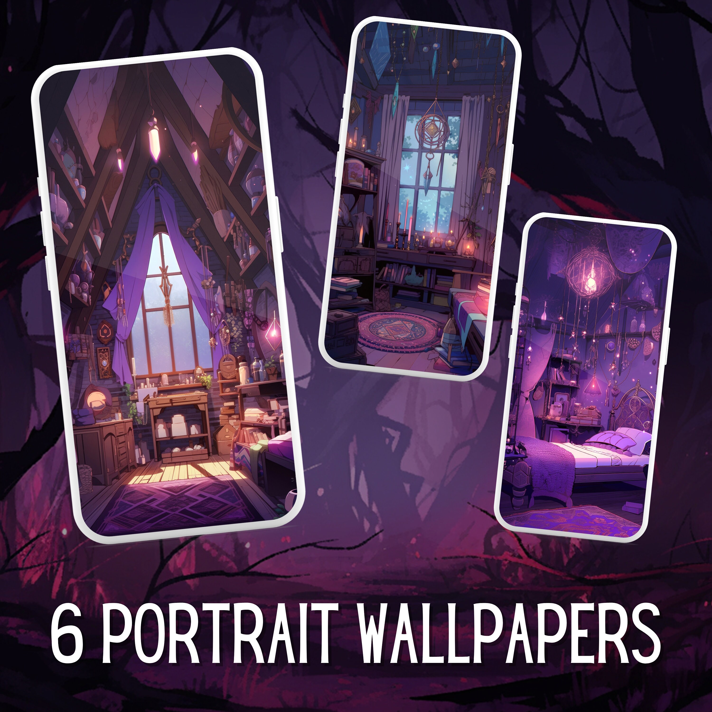 12 Witch Rooms Wallpaper Bundle, Desktop Wallpaper, Mobile Phone ...