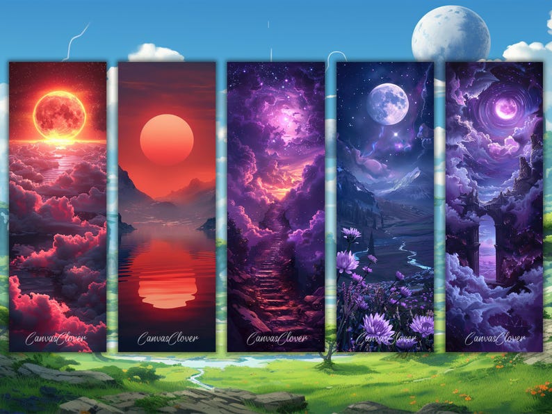 20 Alien Planet Scenes Bookmark Bundle, Sublimation Design, Science ...