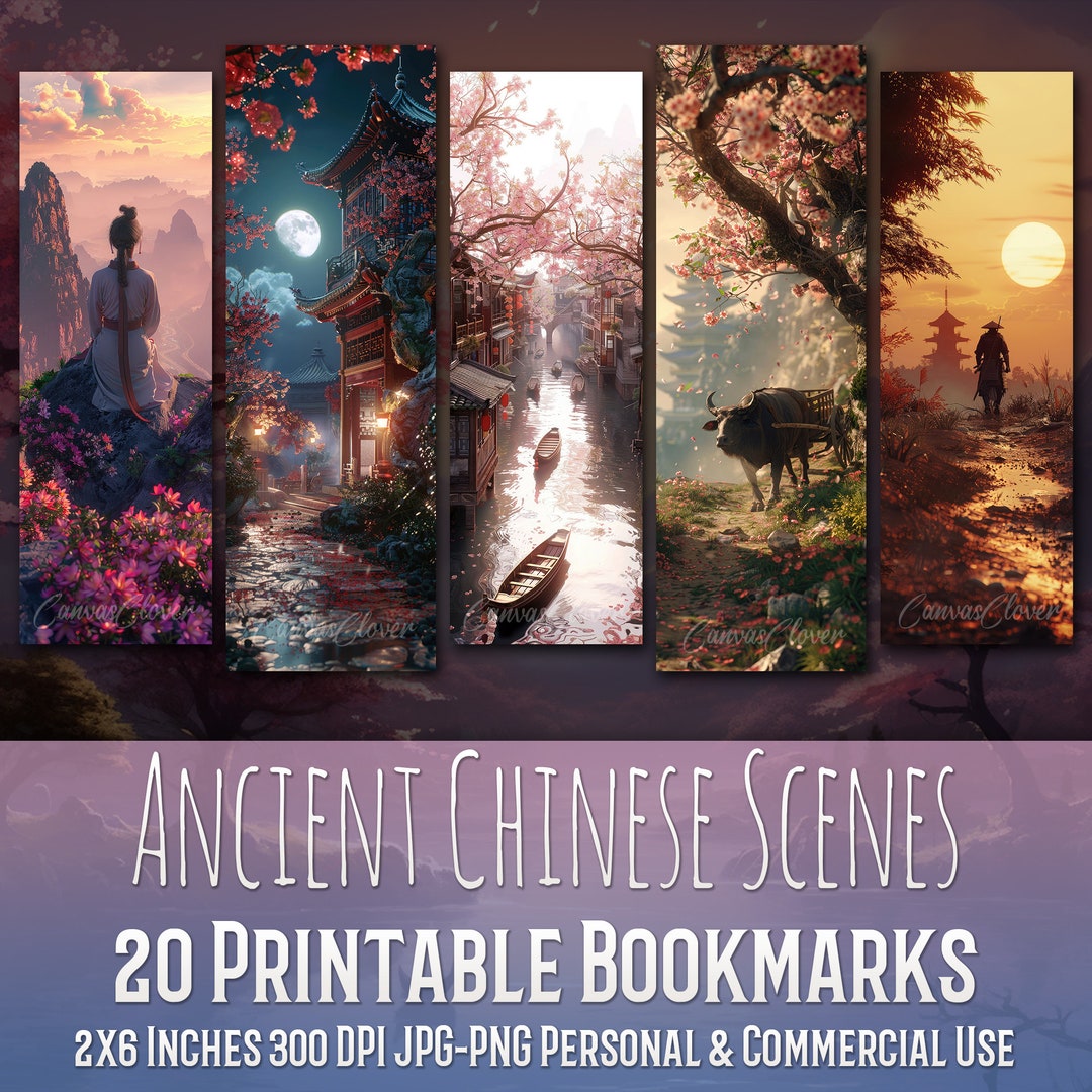 20 Ancient Chinese Scenes Bookmark Bundle, Chinese, Cherry Blossom ...