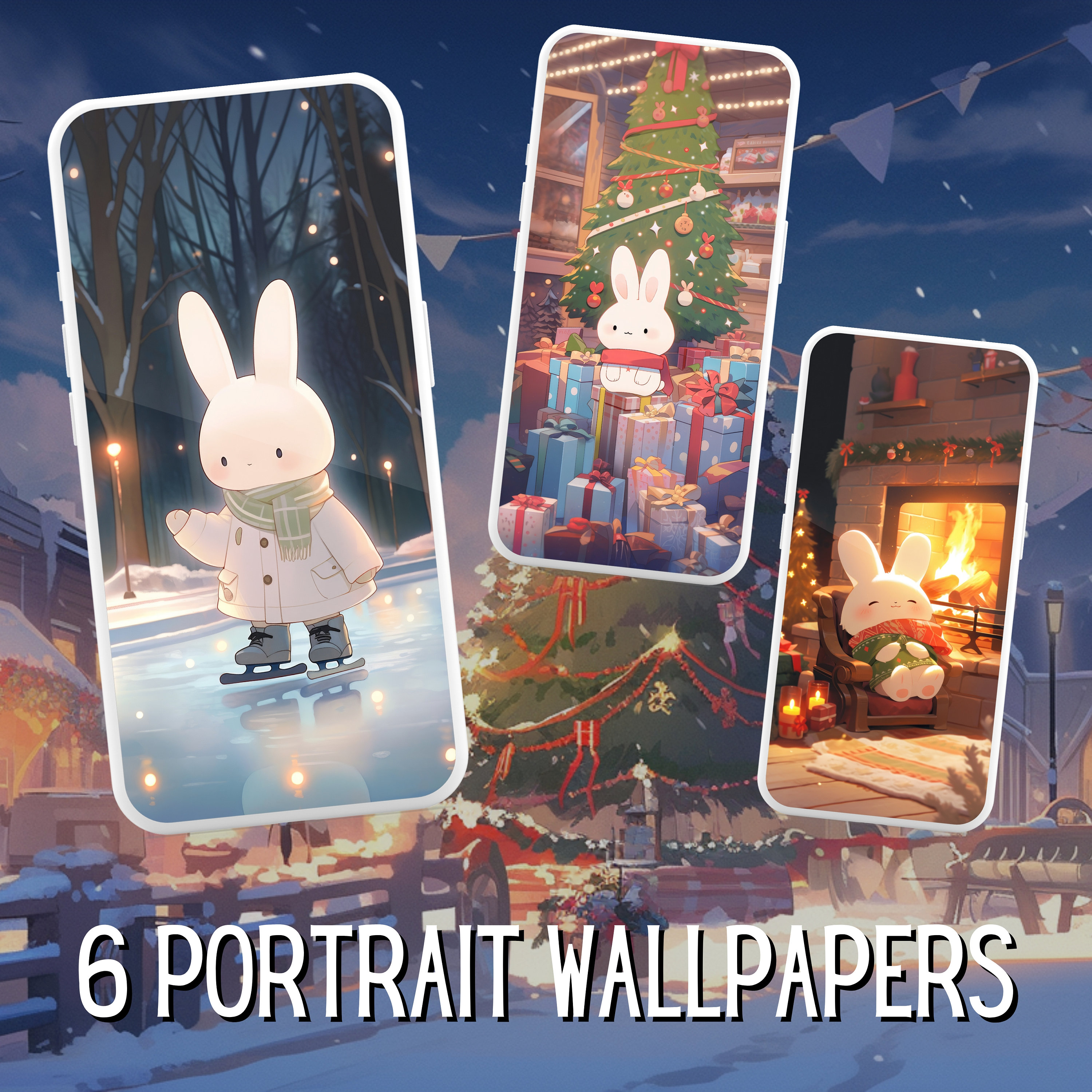 12 Cute Christmas Bunnies Wallpaper Bundle Christmas Bunny Desktop ...