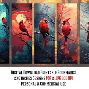 20 Red Cardinals Printable Bookmark Bundle, Sublimation Design ...