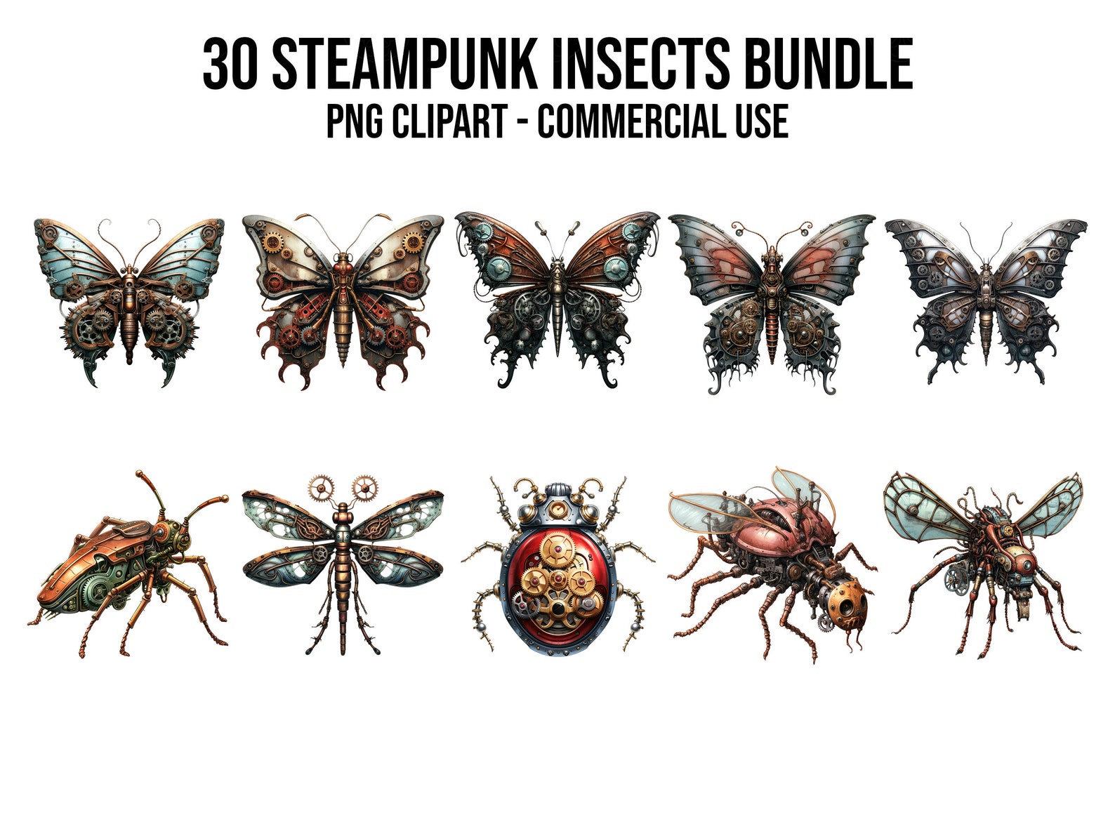 Steampunk Insects Bundle Gothic Academia PNG Paper Crafts - Etsy