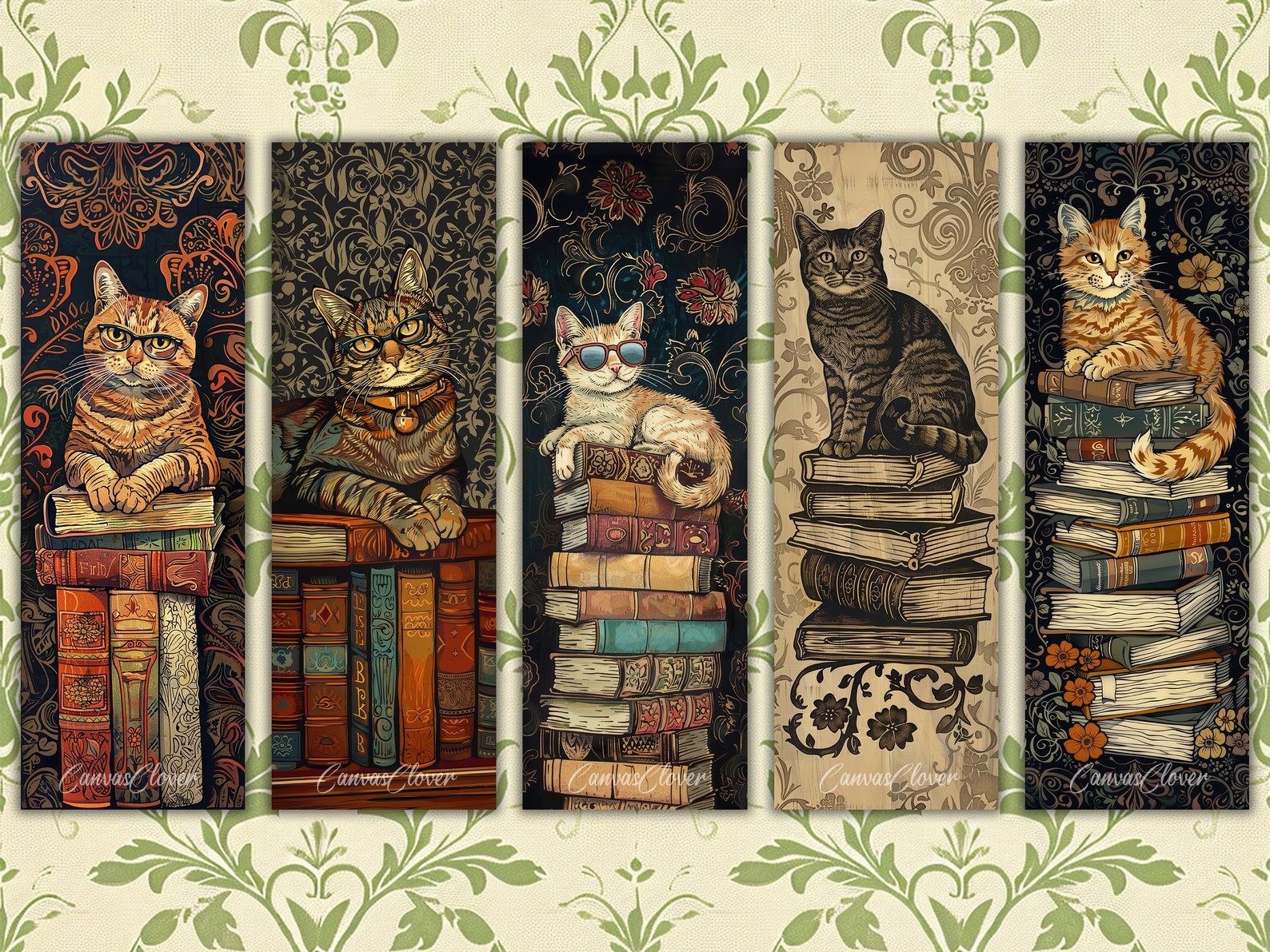 20 Cute Damask Cats Bookmark Bundle, Sublimation Design, Kittens, Books ...