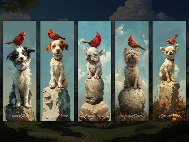 Puppies and Cardinals Bookmark Set (20 Printable Bookmarks, Digital ...