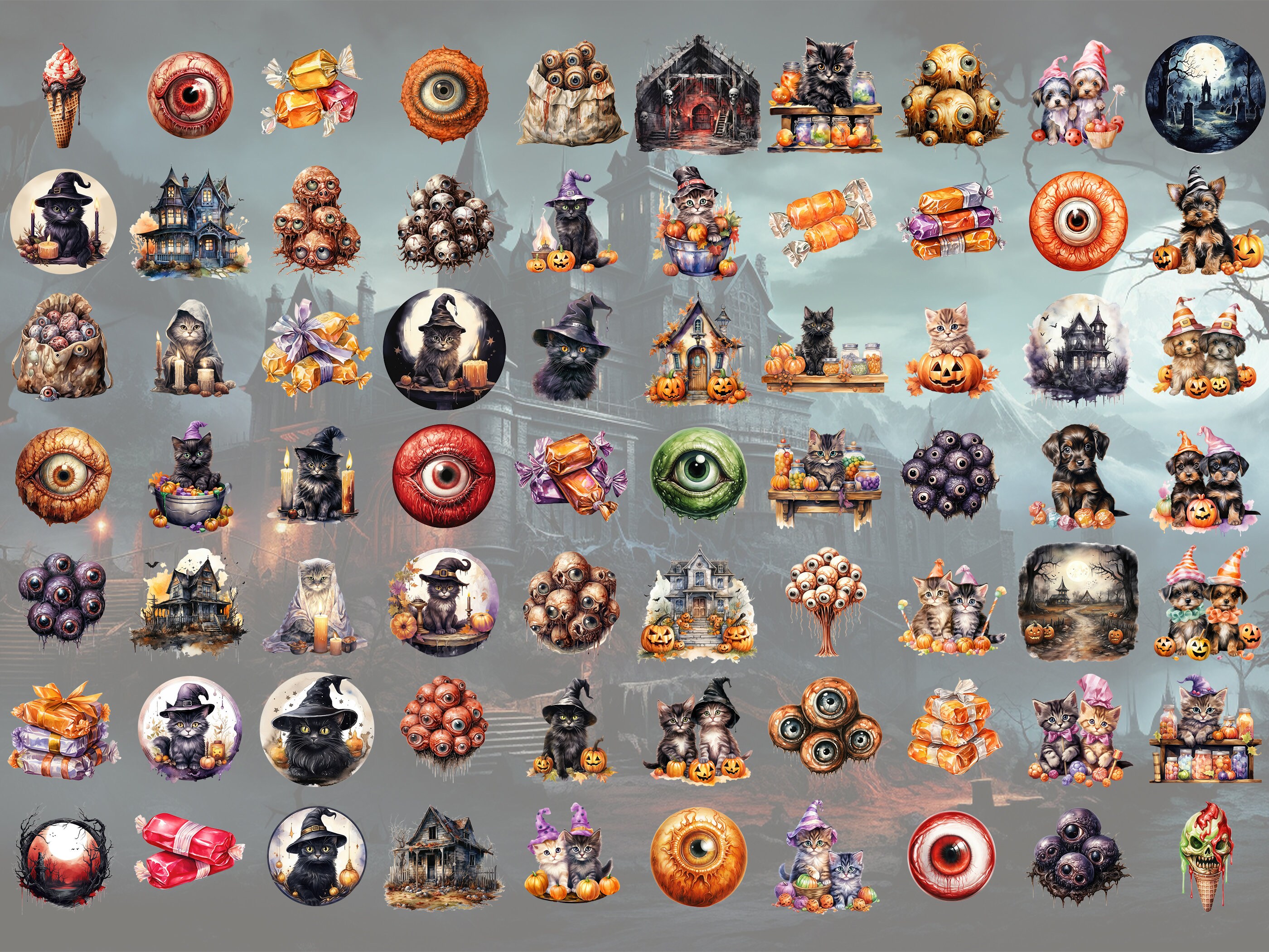 MEGA Halloween Watercolor Clipart Bundle, 633 PNG, Instant Download ...