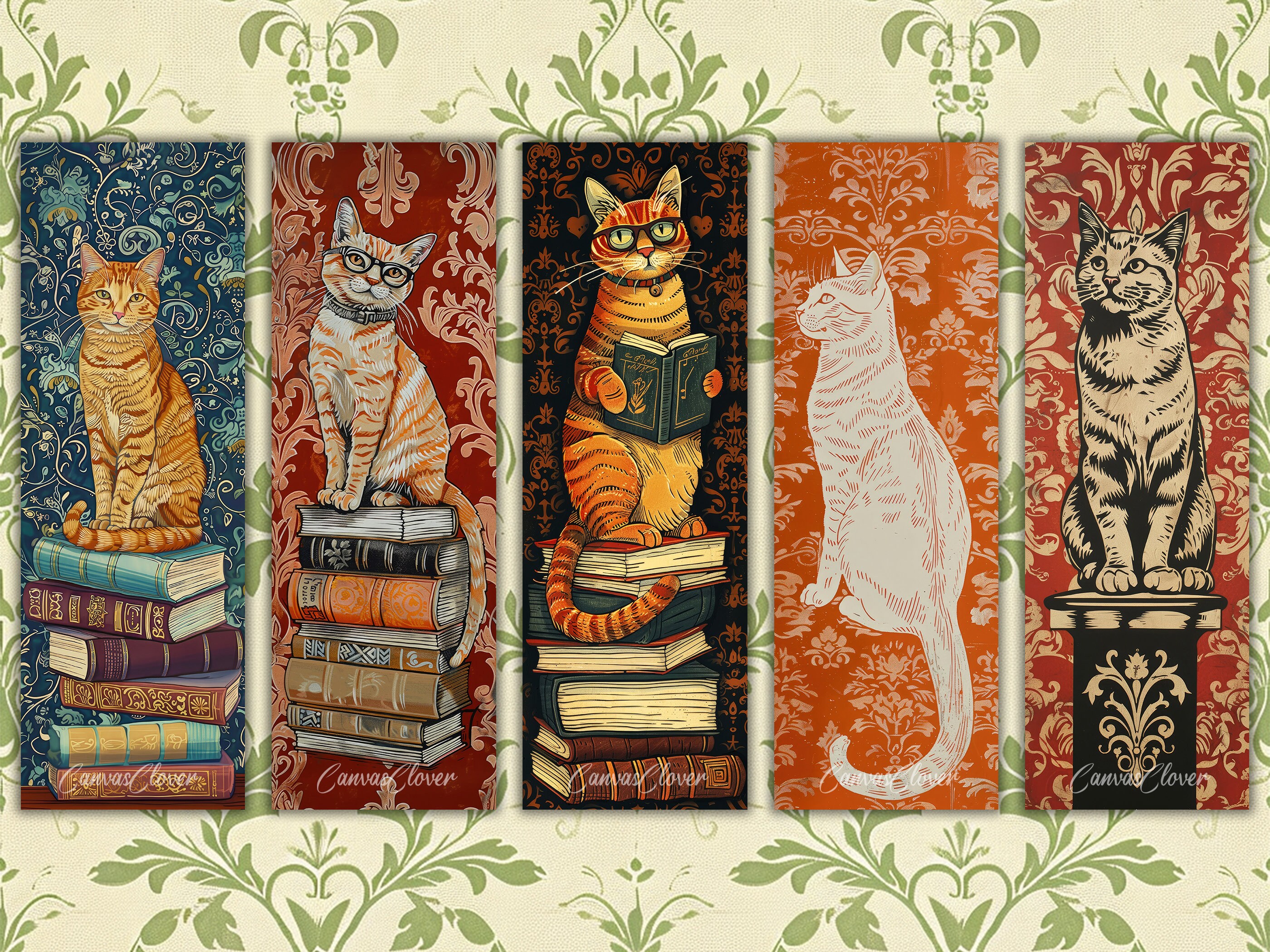 Damask Cats Bookmark Bundle, Floral Kittens, Reading (JPG PNG) - Etsy