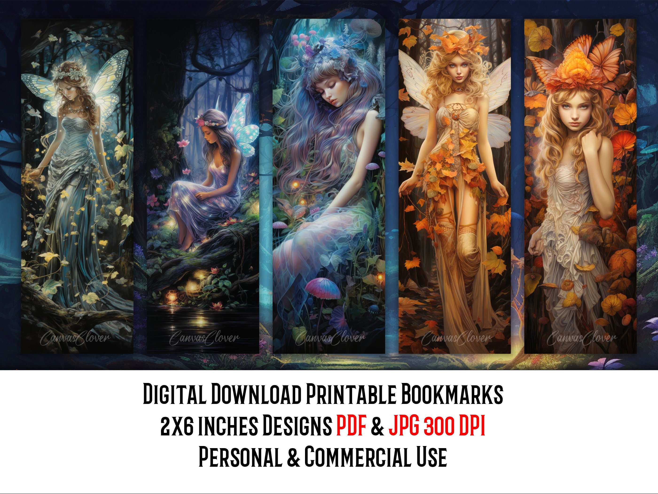 20 Forest Fairy Printable Bookmark Bundle, Sublimation Design ...
