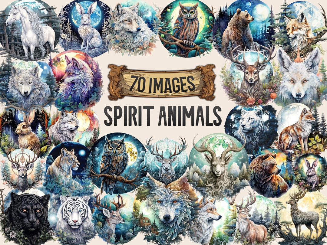 Spirit Animals Watercolor Clipart Bundle - 70 PNG, Mystical Animals ...