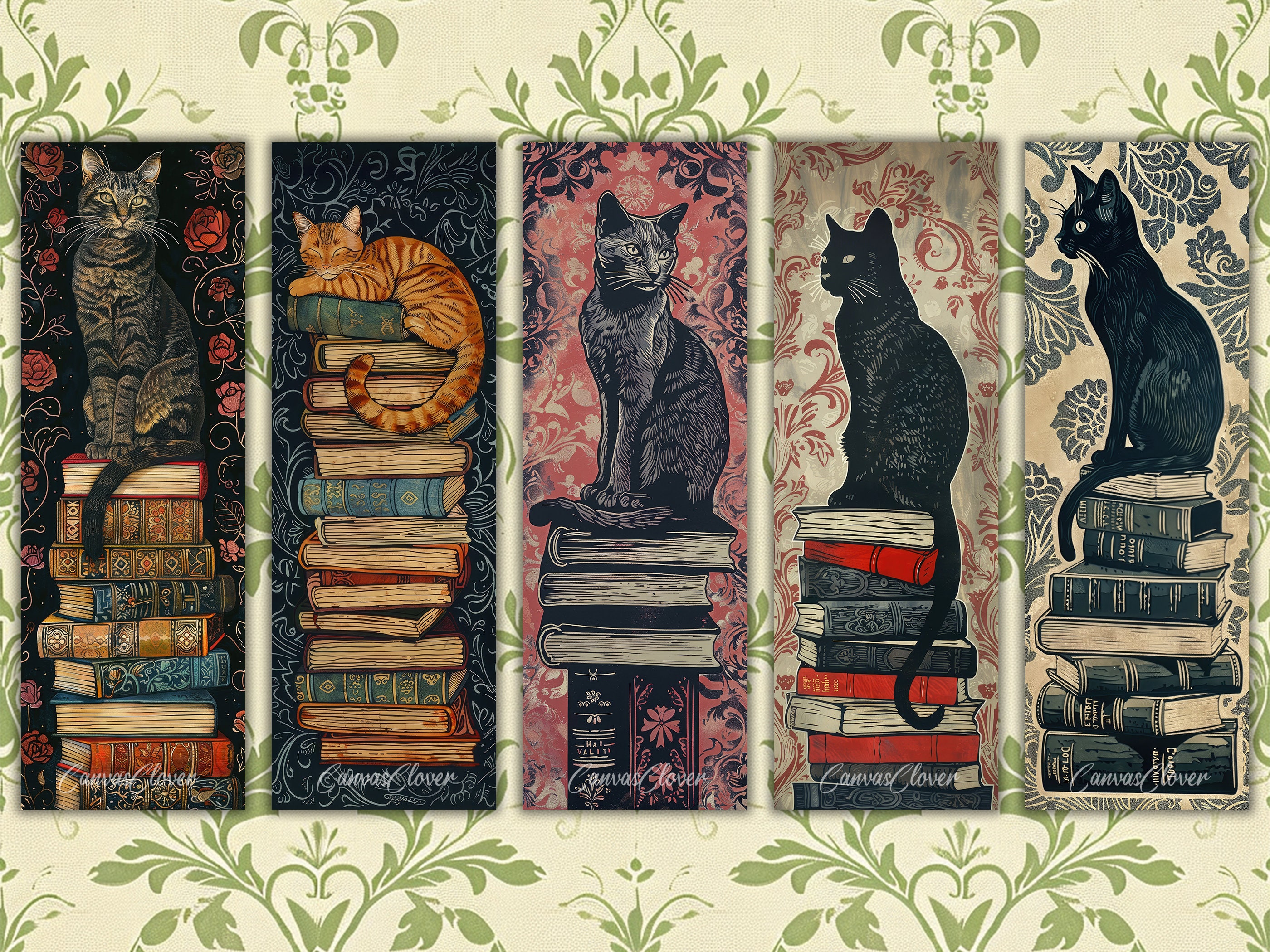20 Cute Damask Cats Bookmark Bundle, Sublimation Design, Kittens, Books ...