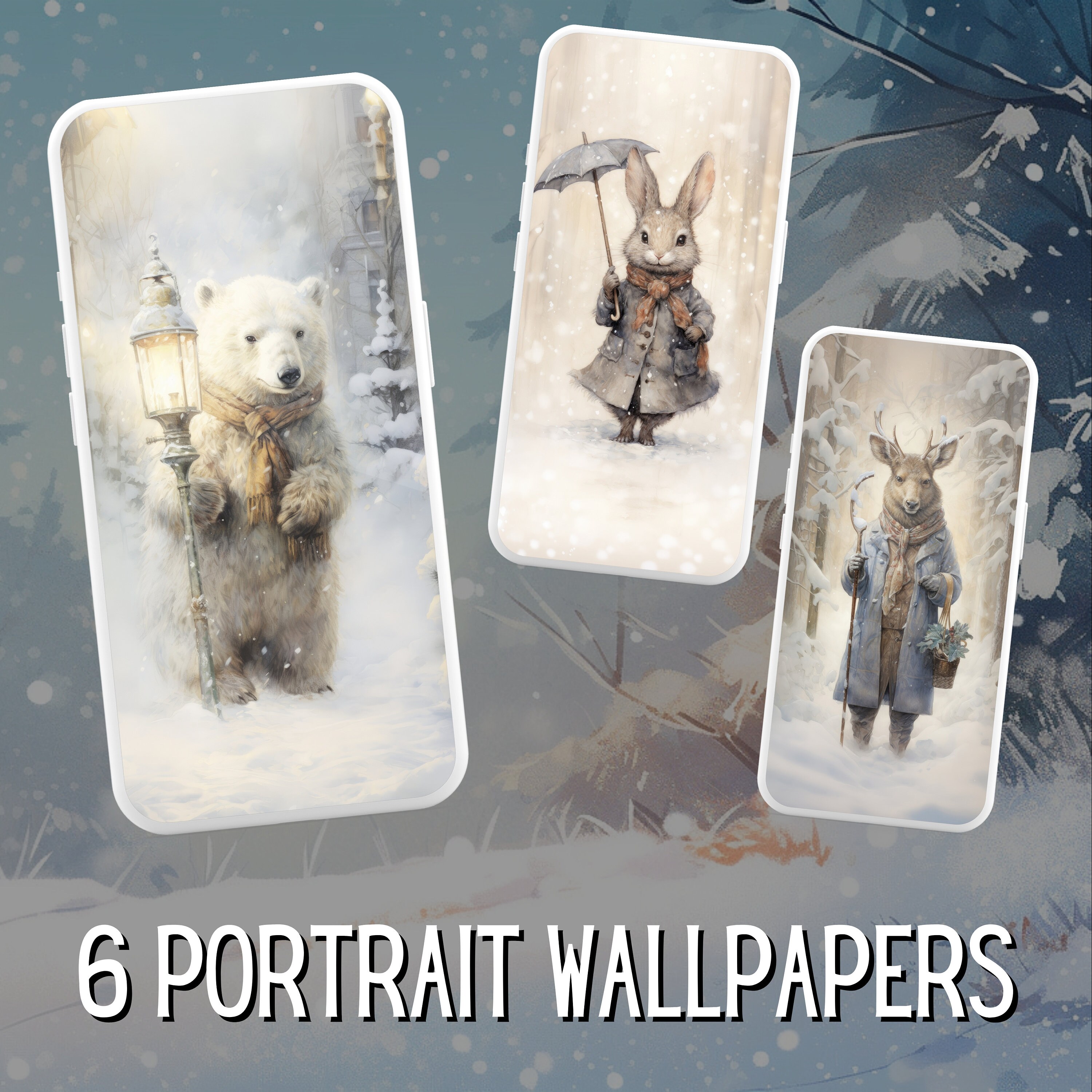 12 Cute Fantasy Winter Animals Wallpaper Bundle Desktop Phone Wallpaper ...
