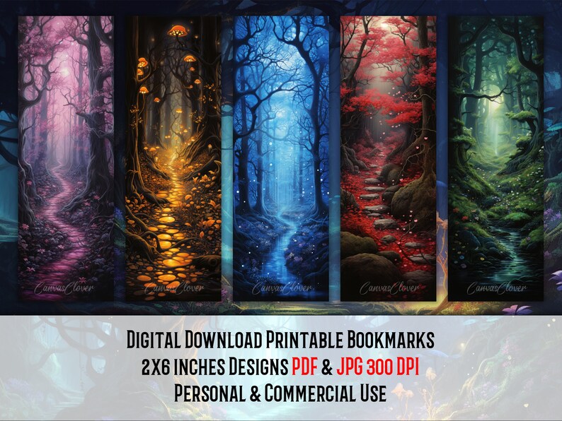 20 Magical Forest Bookmarks, Printable Bookmark Bundle, Sublimation ...