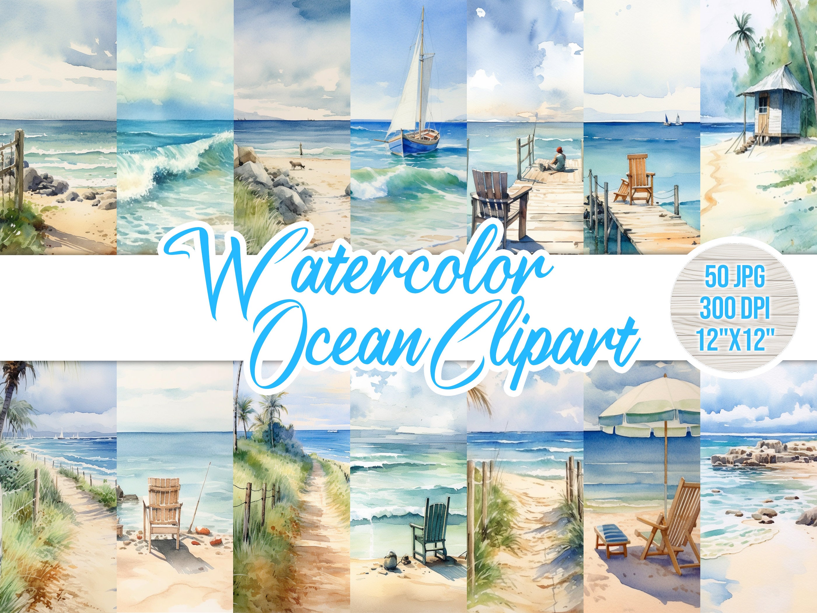 50 Ocean Clipart Bundle Watercolor Seaside Digital Art - Etsy