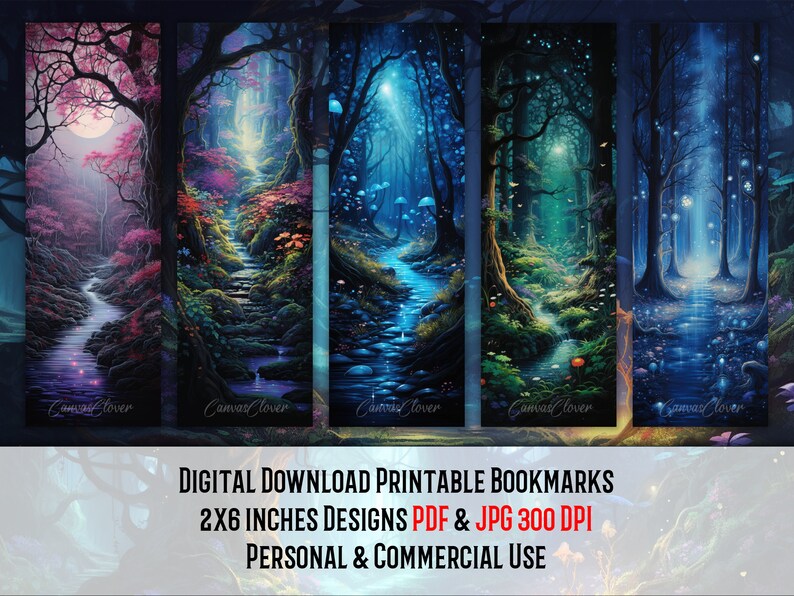 20 Magical Forest Bookmarks, Printable Bookmark Bundle, Sublimation ...