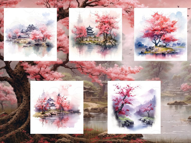20 Japanese Cherry Blossom Bundle Watercolor Trees Digital - Etsy