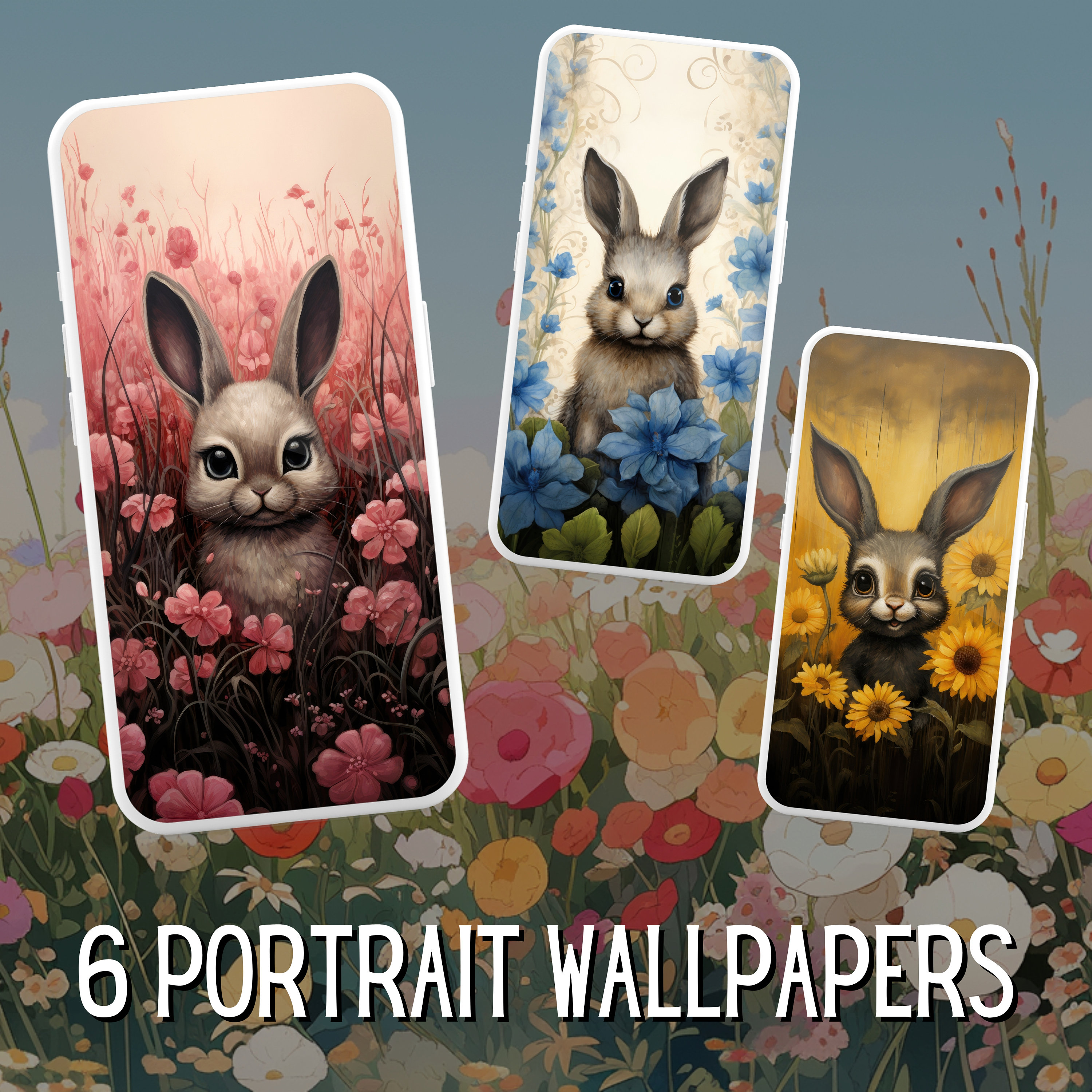 12 Summer Flower Rabbit Wallpaper Bundle Cute Bunnies Desktop - Etsy