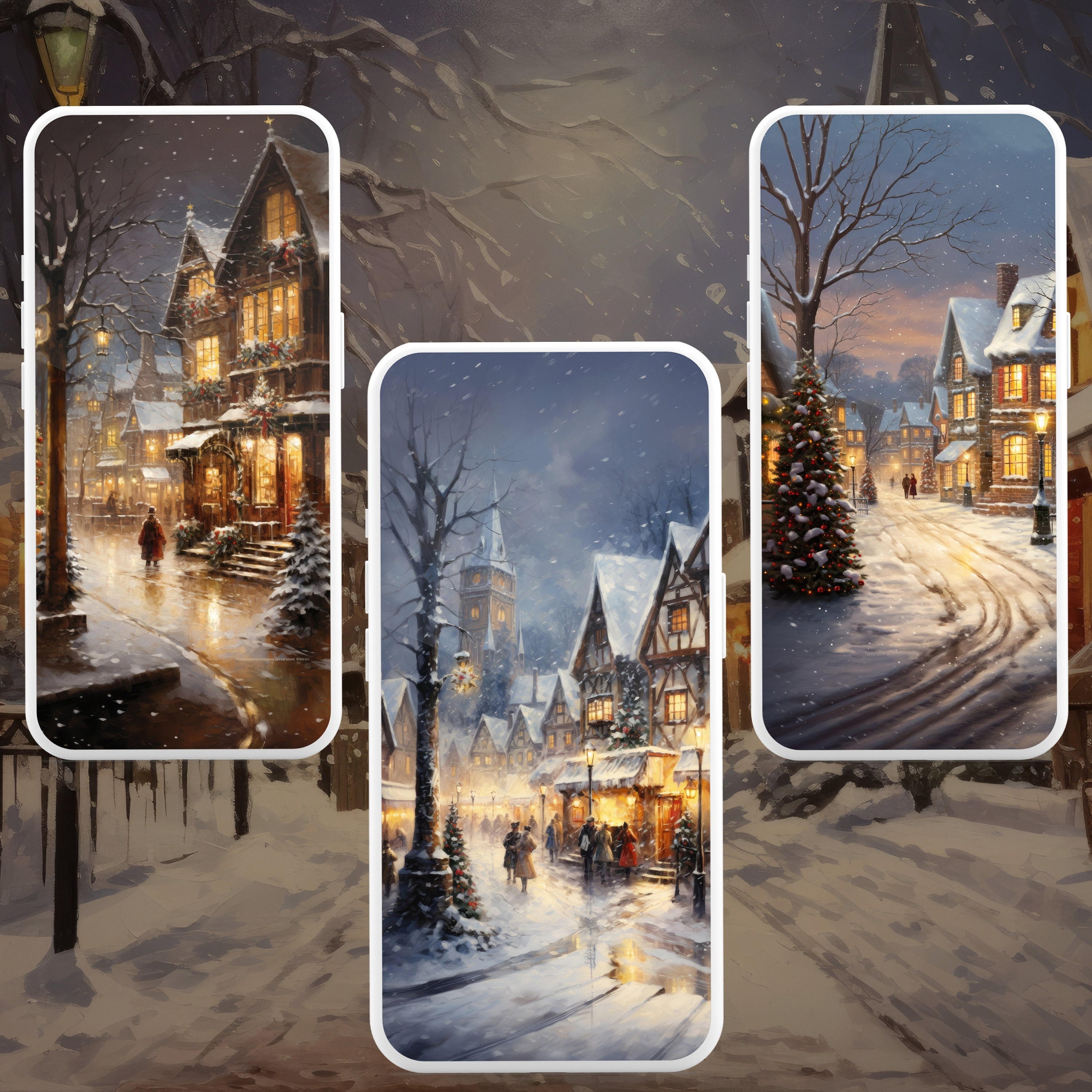 12 Quaint Christmas Village Wallpaper Bundle Landscape Wallpaper ...