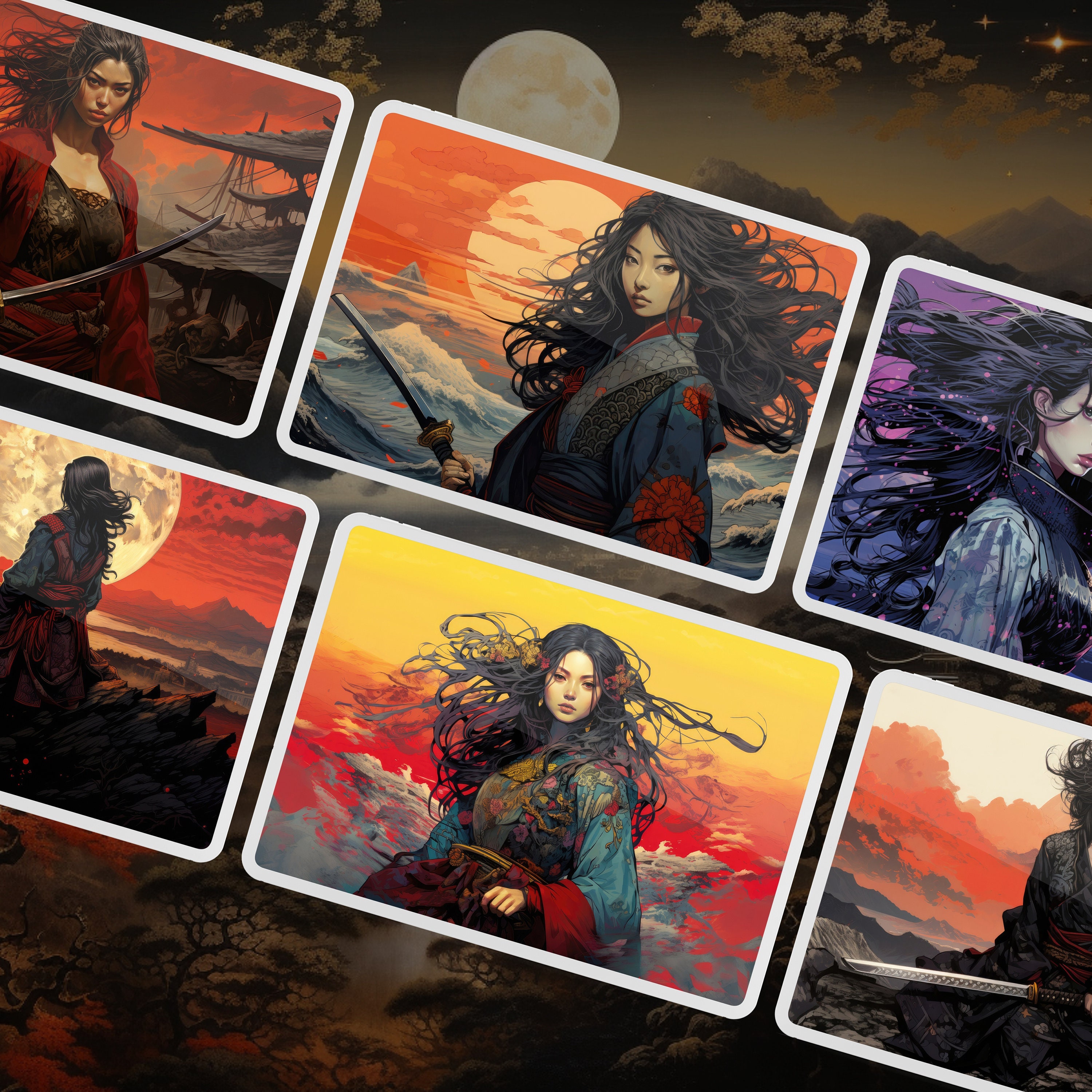12 Female Japanese Samurai Wallpaper Bundle Wallpaper Clipart Desktop ...
