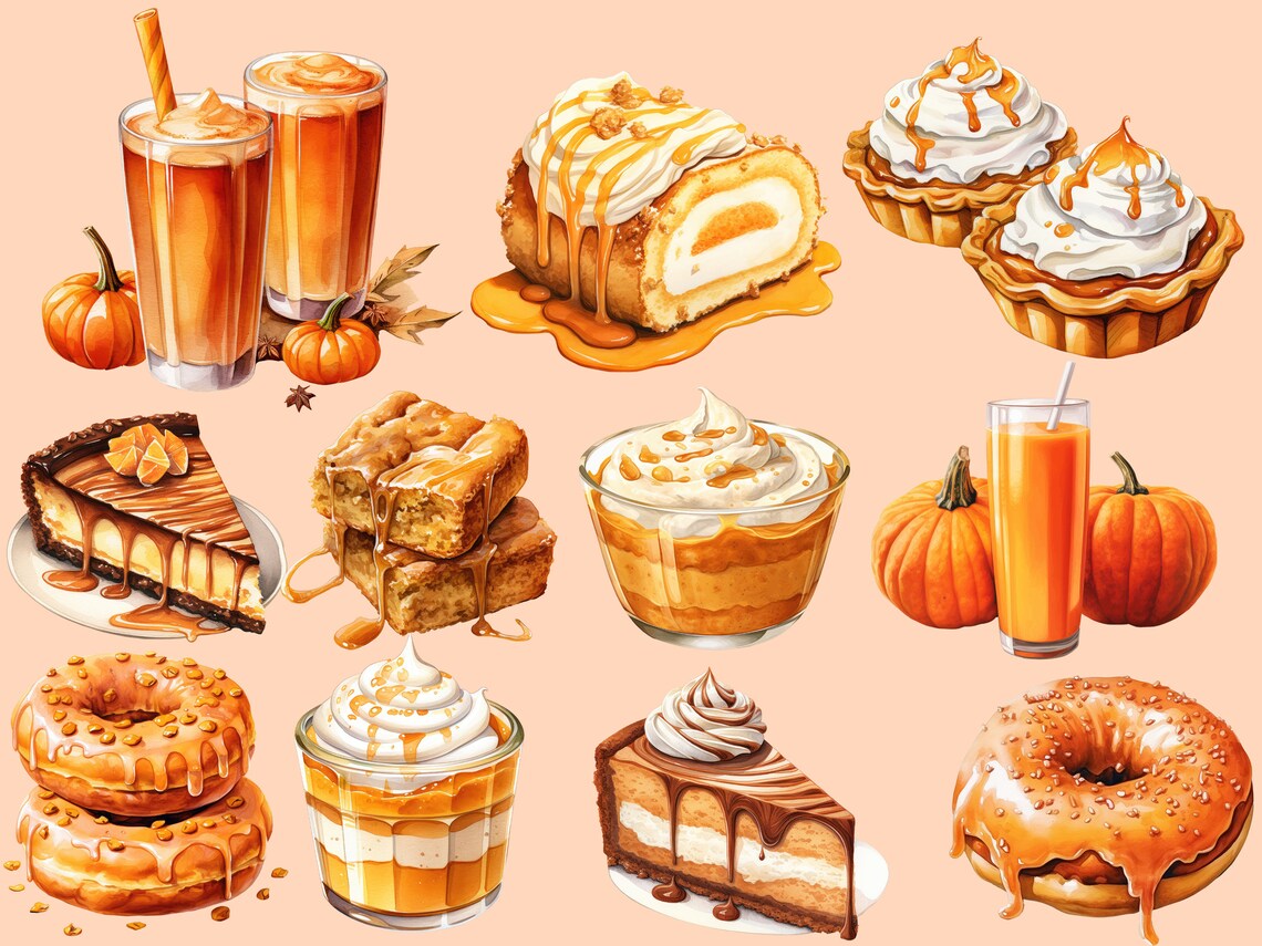 Pumpkin Spice Treats Watercolor Clipart Bundle 77 PNG - Etsy