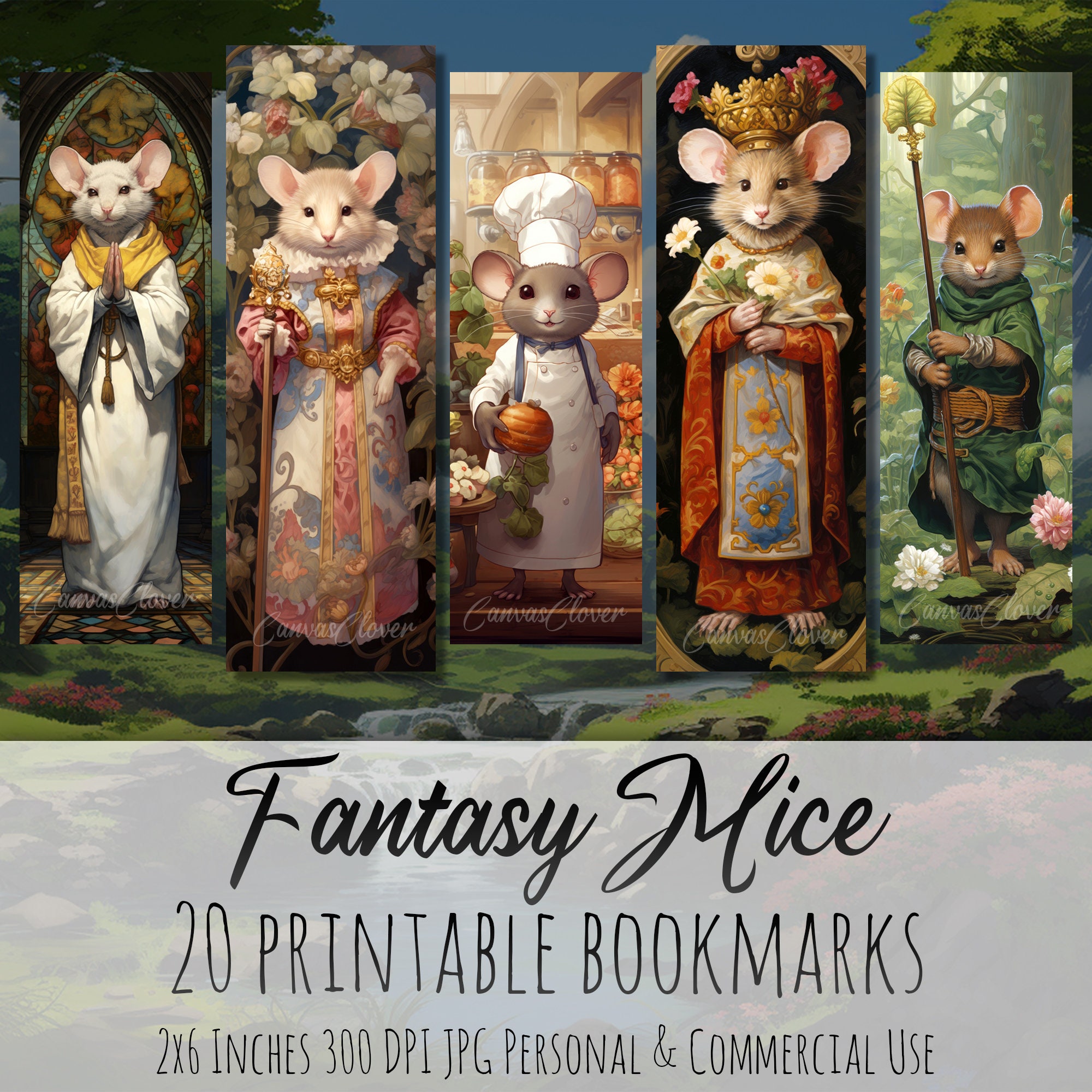 20 Fantasy Mice Printable Bookmark Bundle, Sublimation Design ...