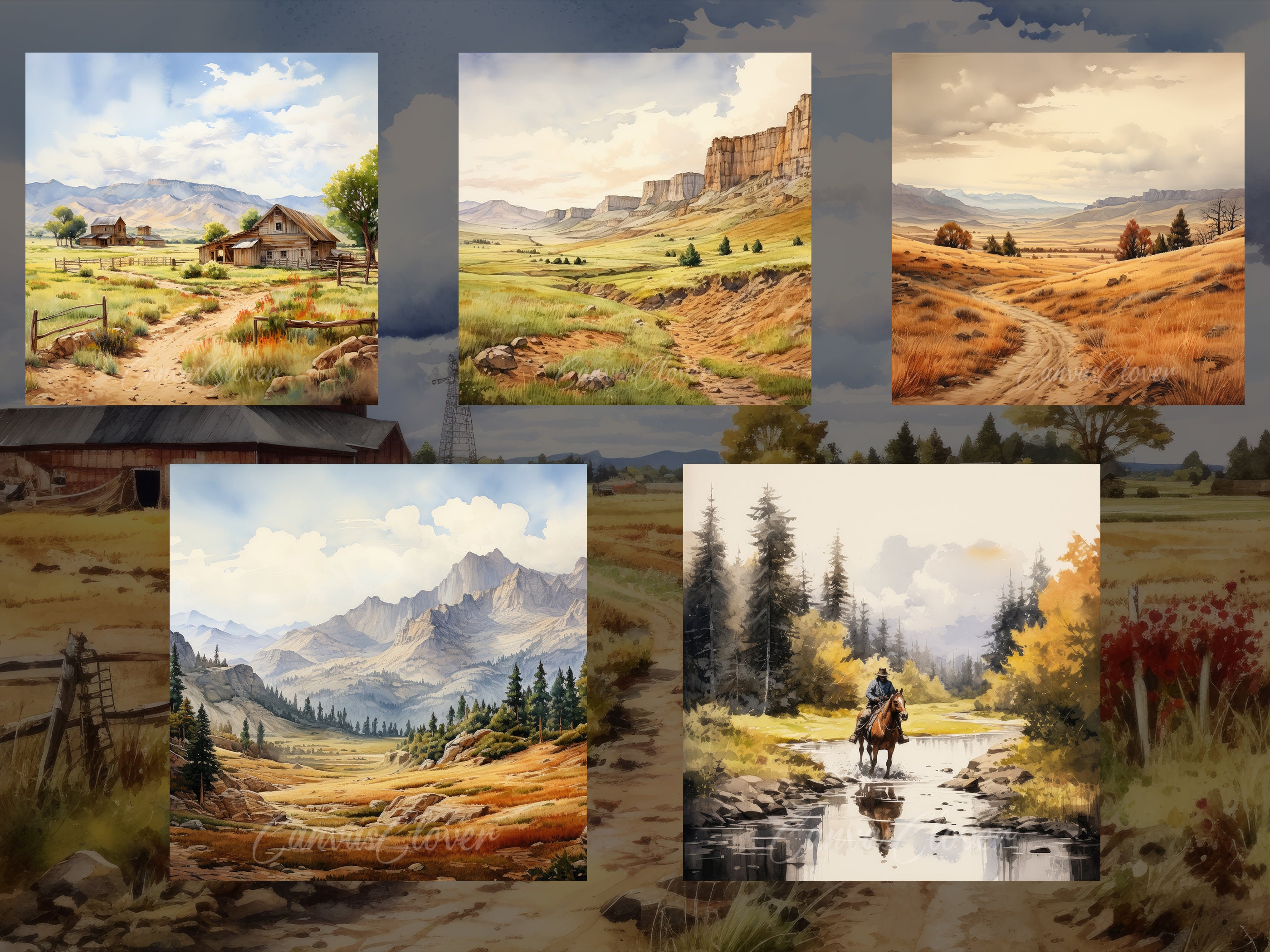 20 Western Ranch Bundle, Watercolor Western, Digital Art, Paper ...
