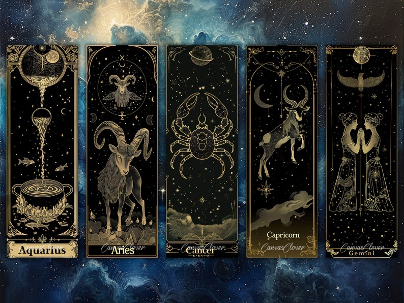 Zodiac Sign Tarot Card Bookmarks, Celestial Astrology (JPG & PNG) - Etsy