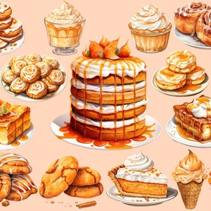 Pumpkin Spice Treats Watercolor Clipart Bundle - 77 PNG Images, Instant ...