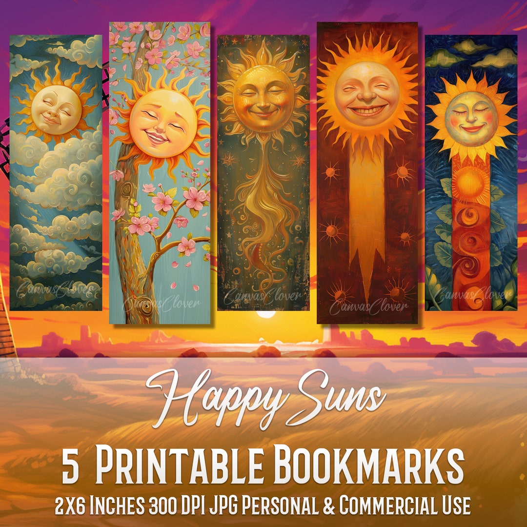 5 Happy Sun Bookmark Bundle, Sunset Bookmark, Sublimation Design ...