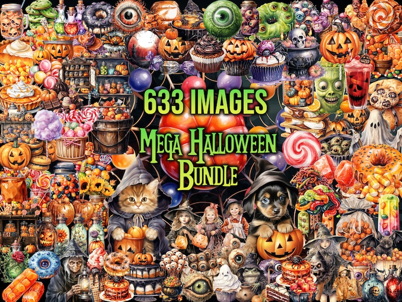 MEGA Halloween Watercolor Clipart Bundle, 633 PNG, Instant Download ...